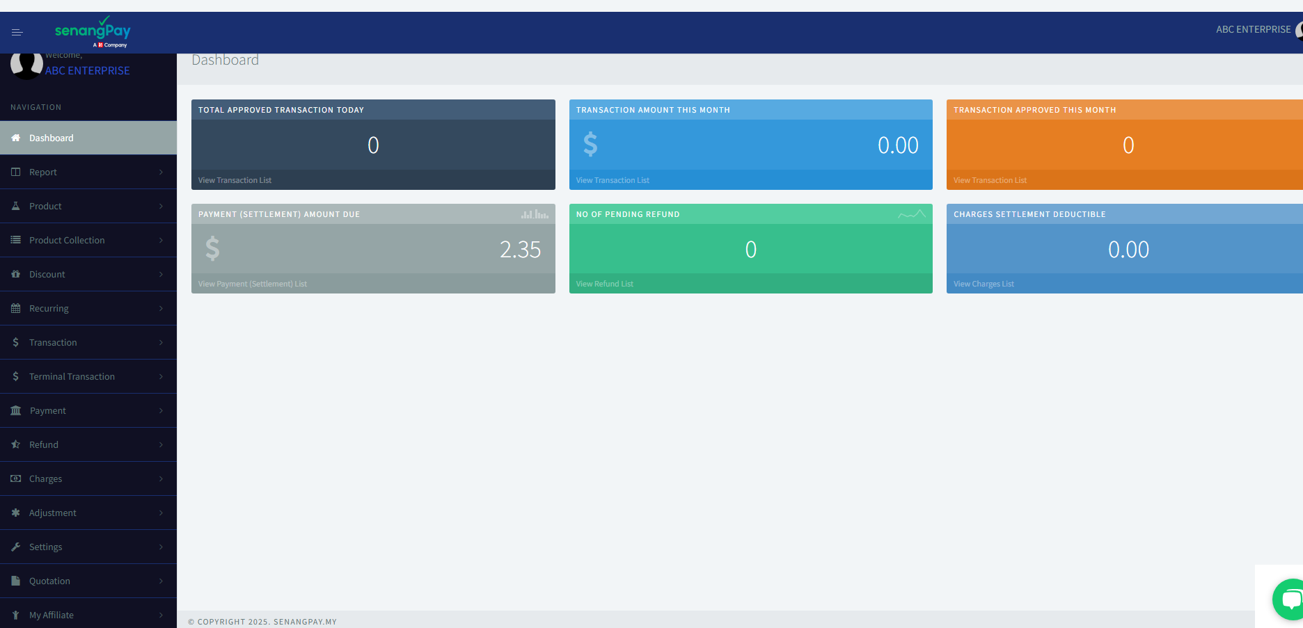 senangPay merchant dashboard overview